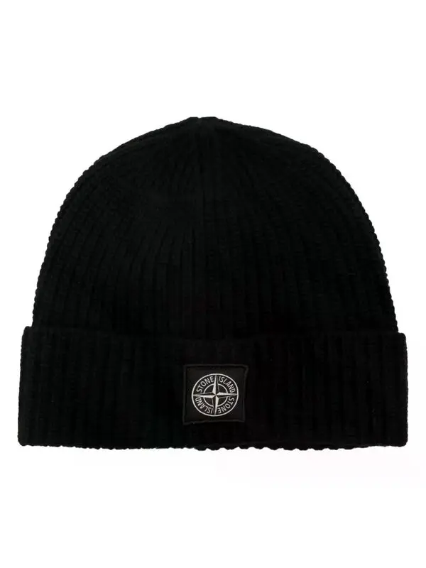 Stone Island Logo-patch Virgin Wool Beanie - Black