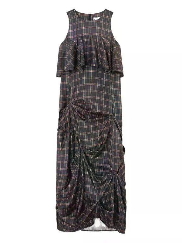 GANNI Ruffled Checked Midi Dress