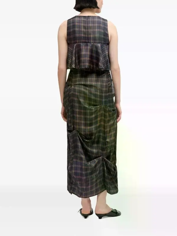 GANNI Ruffled Checked Midi Dress