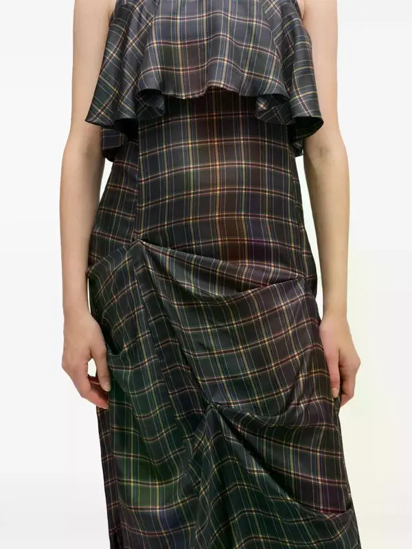 GANNI Ruffled Checked Midi Dress