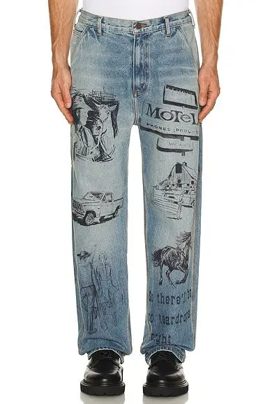 ONE OF THESE DAYS All Over Print Painters Pant - Indigo