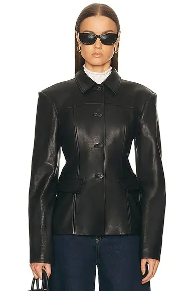 EAVES Aina Leather Cinched Jacket - Black