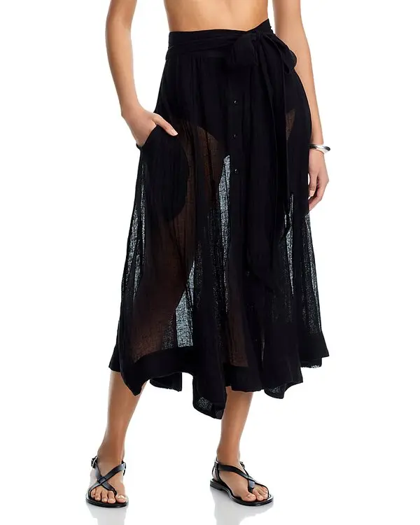 Lisa Marie Fernandez Tie Waist Cover-up Skirt - Black Crepe