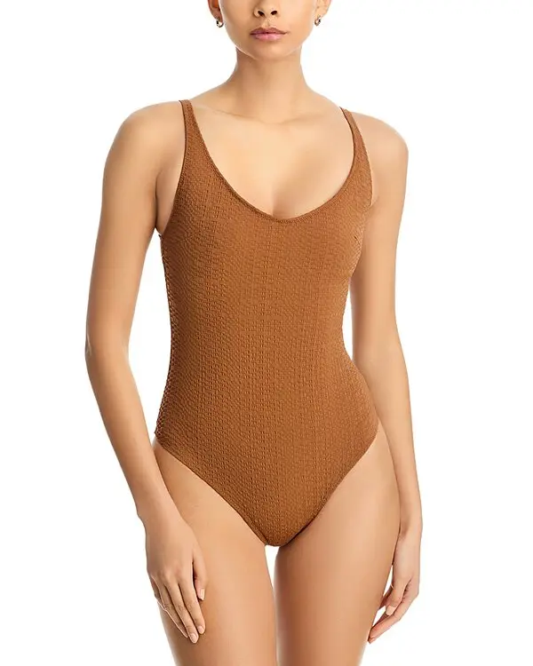 Lisa Marie Fernandez Marilyn Maillot Swimsuit - Caramel Seersucker