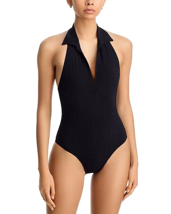 Lisa Marie Fernandez Polo Maillot Collared One Piece Swimsuit - Black Crepe
