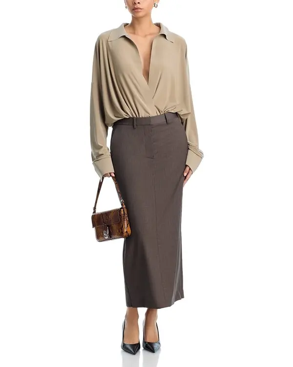 Norma Kamali Boyfriend Shirt Bodysuit - Elm