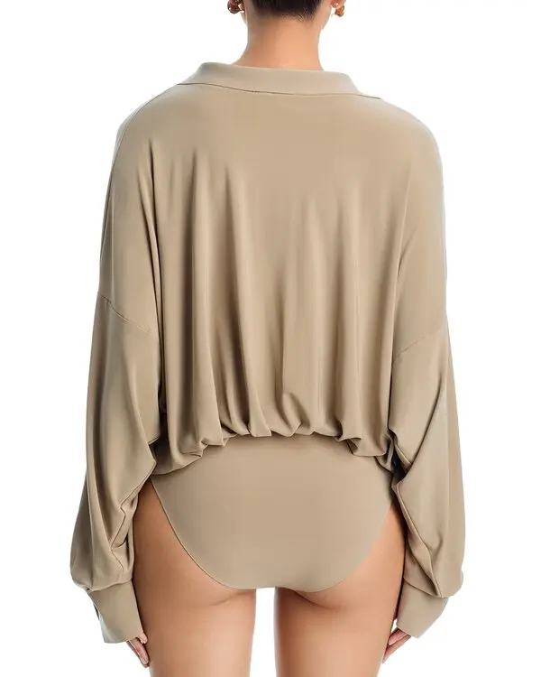 Norma Kamali Boyfriend Shirt Bodysuit - Elm