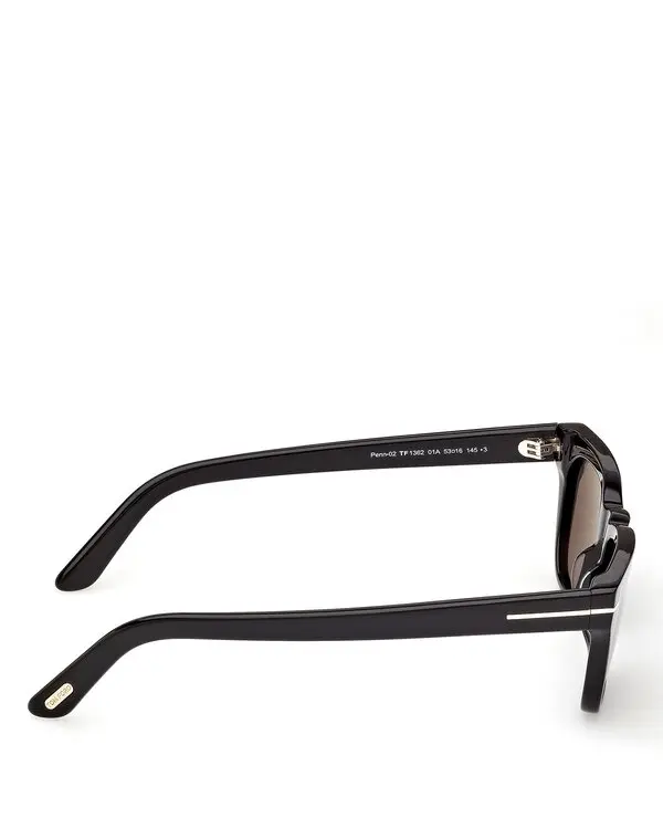 TOM FORD Penn Rectangular 53mm Sunglasses - Black/smoke