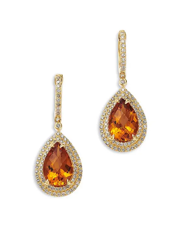 Bloomingdale'S 14k Yellow Citrine And Diamond Halo Drop Earrings - Gold