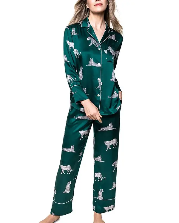 PETITE PLUME Panthere De Luxe Silk Pajama Set - Green