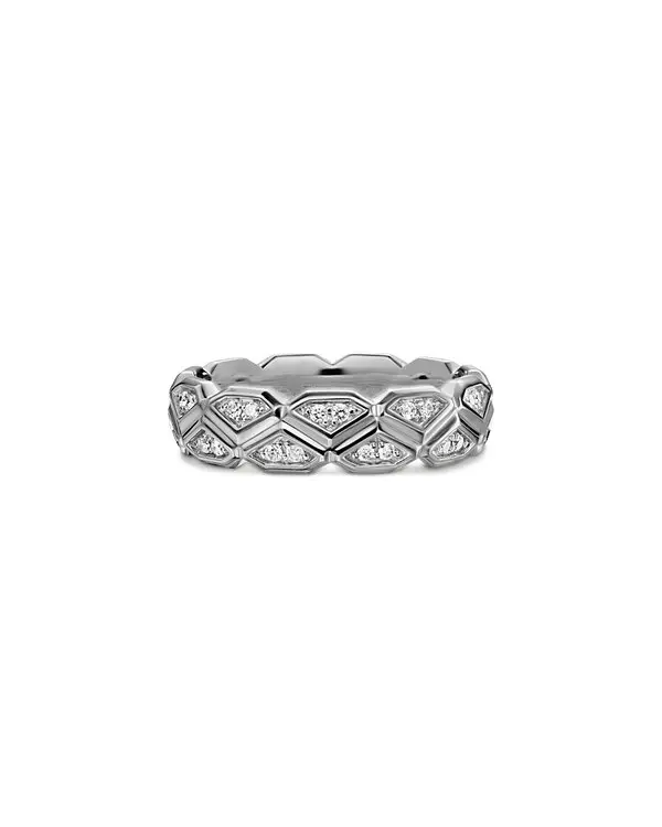 David Yurman Hex Band Ring In Sterling With Diamonds - Silver