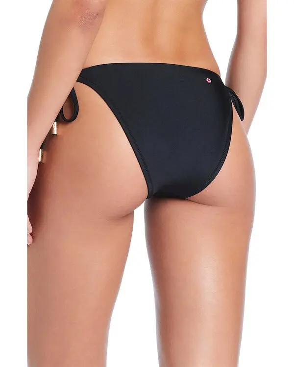 Red Carter Chain Detail Tie Side Bikini Bottom - Black