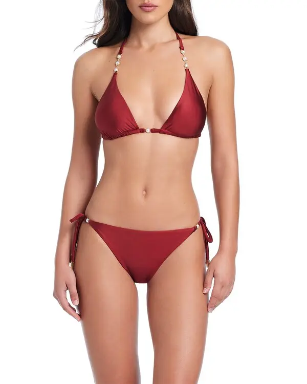 Red Carter Embellished Triangle Bikini Top