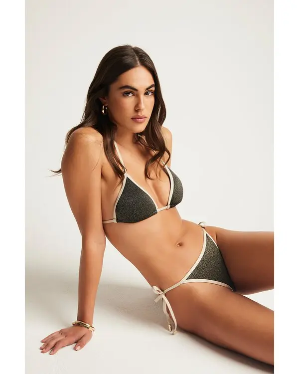 Red Carter Metallic Tie Side Bikini Bottom