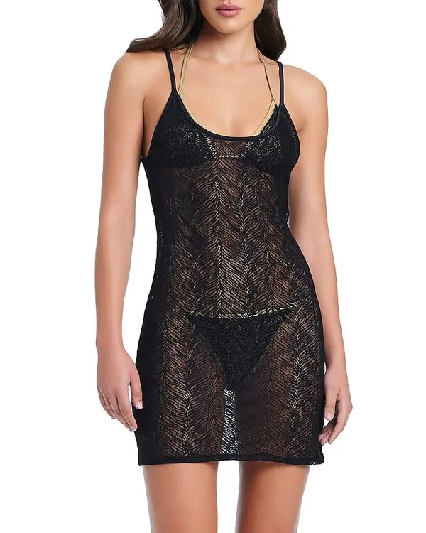 Red Carter Crochet Mini Dress Swim Cover-up - Black