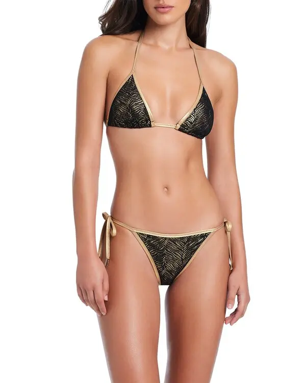 Red Carter Metallic Trim Triangle Bikini Top - Black