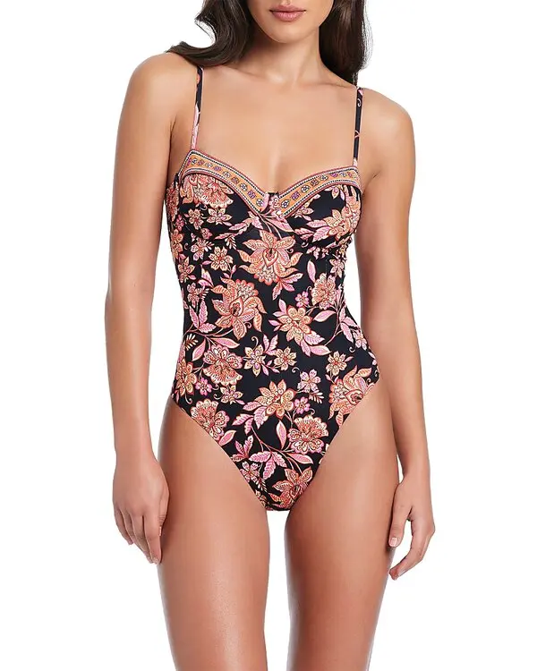 Red Carter Underwire Mixed Print One-piece Swimsuit - Fashion Multi
