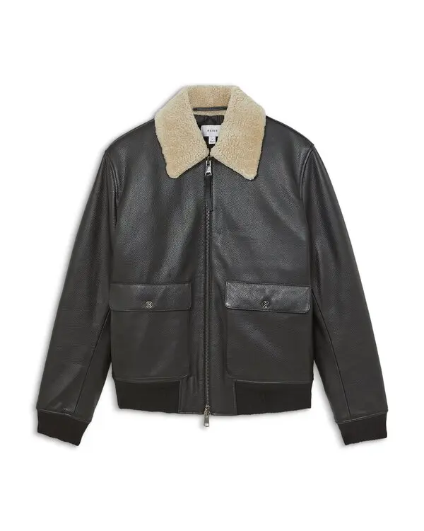 REISS Leather Fleece Collar Jacket
