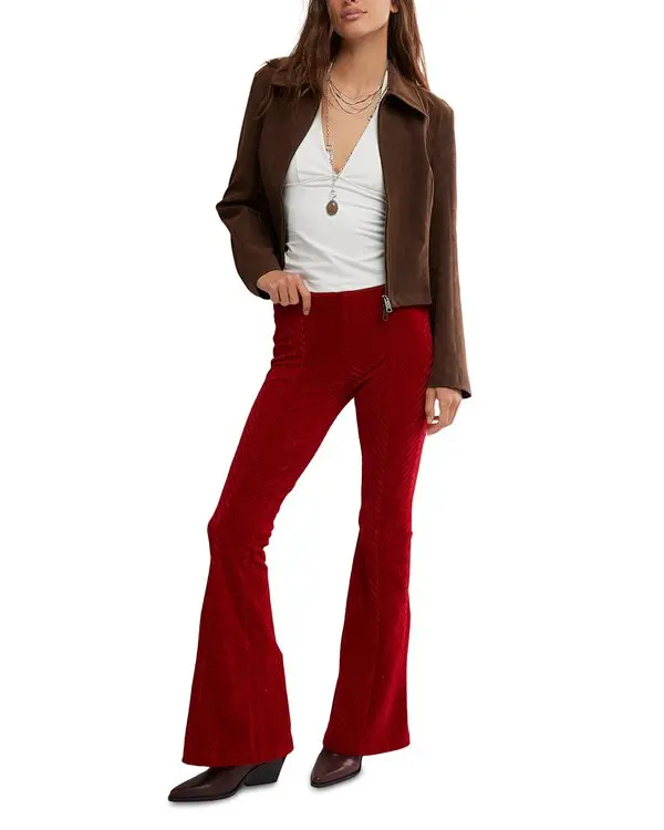 Free People Penny Pull-on Velvet Pants - Salsa