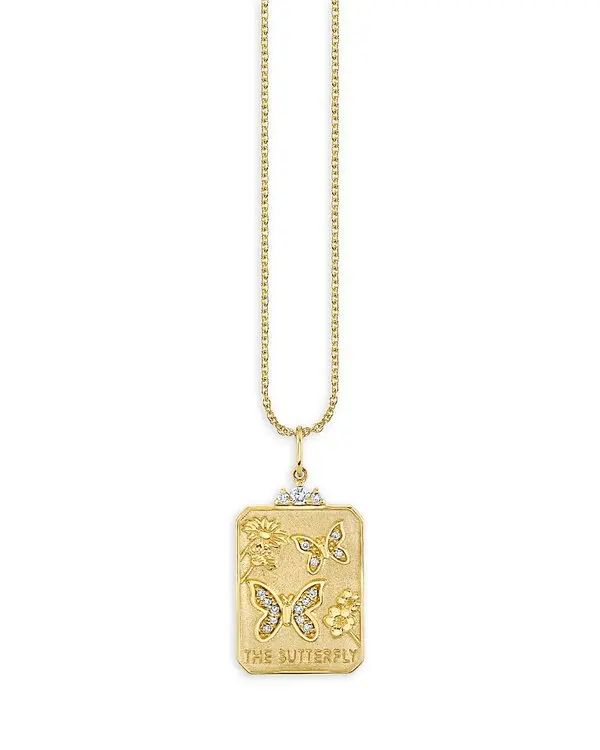 SYDNEY EVAN 14k Yellow Diamond Butterfly Tarot Card Pendant Necklace - Gold