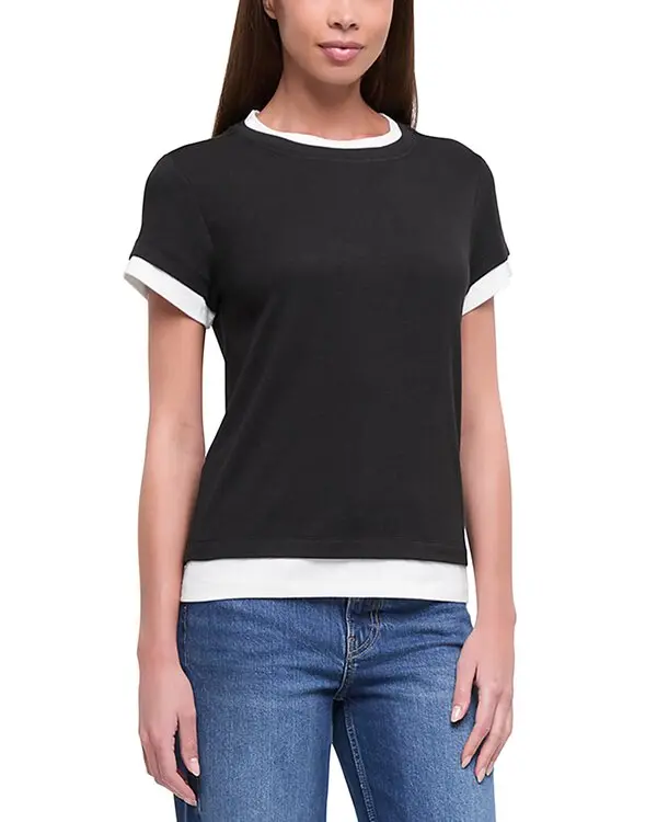 Three Dots Veronica Layered Short Sleeve Tee - Anthracite