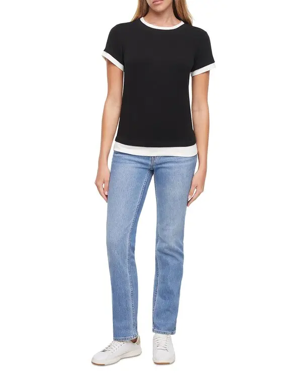 Three Dots Veronica Layered Short Sleeve Tee - Black Beauty