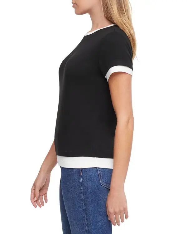 Three Dots Veronica Layered Short Sleeve Tee - Black Beauty