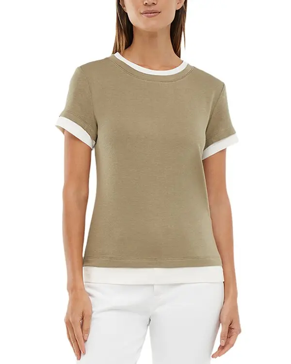 Three Dots Veronica Layered Short Sleeve Tee - Deep Lichen Green