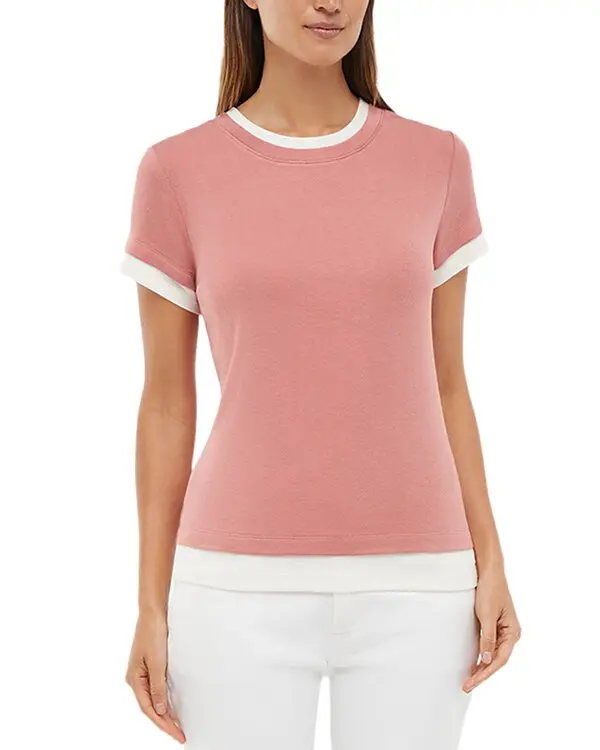 Three Dots Veronica Layered Short Sleeve Tee - Withered Rose