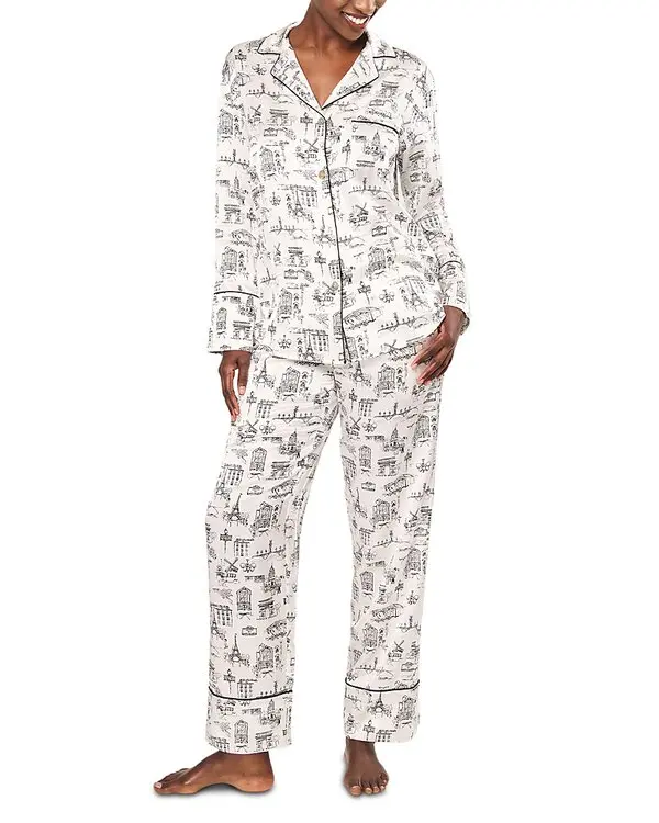 PETITE PLUME Silk Parisian Toile Pajama Set - White