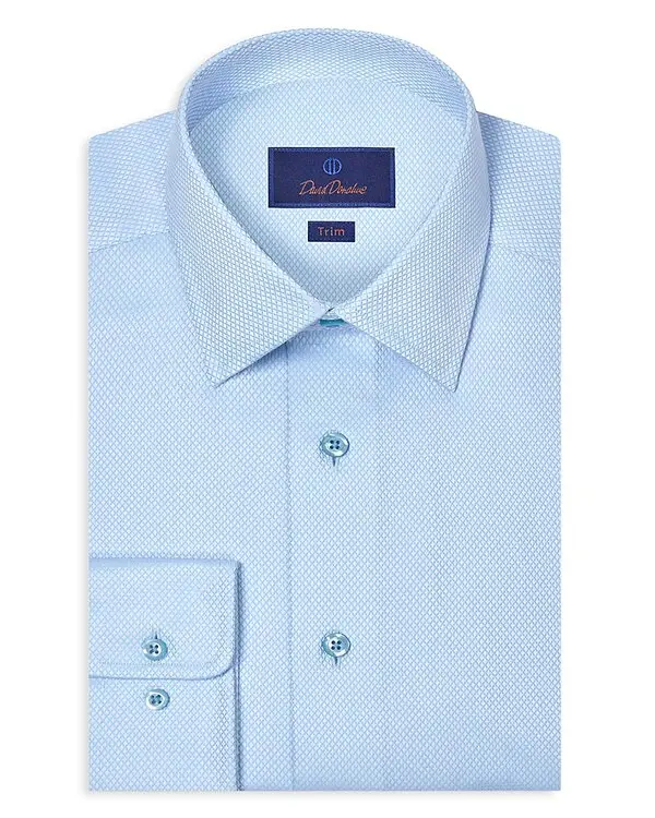 David Donahue Trim Fit Micro Diamond Dobby Dress Shirt - Sky