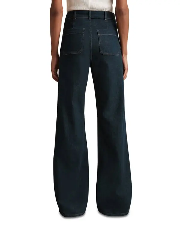 REISS Sakura Patch Pocket High-rise Flare Jeans - Dark Blue