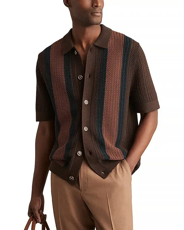 REISS Bradley Short Sleeve Knit Sweater - Brown Multi