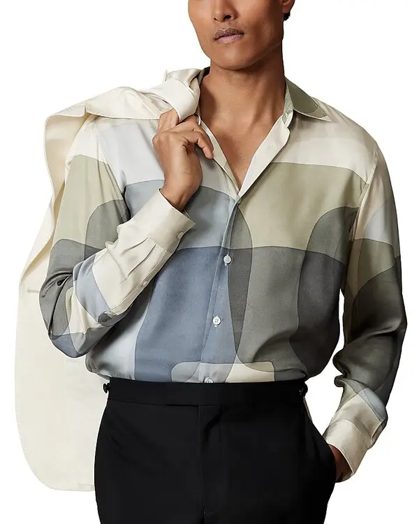 REISS Long Sleeve Printed Button Front Shirt