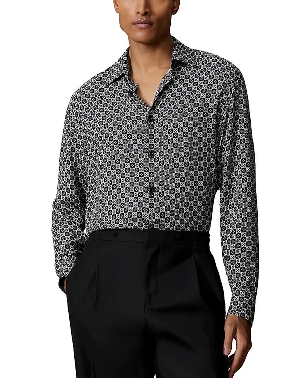 REISS Long Sleeve Printed Button Front Shirt