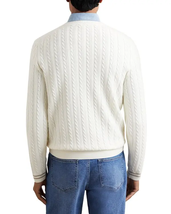 REISS Long Sleeve Cable Knit Crewneck Sweater - White
