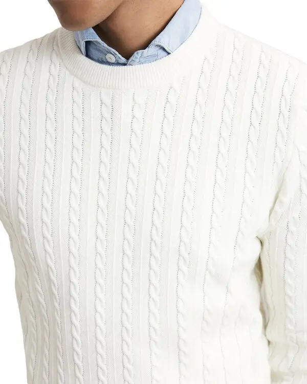 REISS Long Sleeve Cable Knit Crewneck Sweater - White