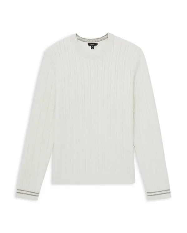REISS Long Sleeve Cable Knit Crewneck Sweater - White