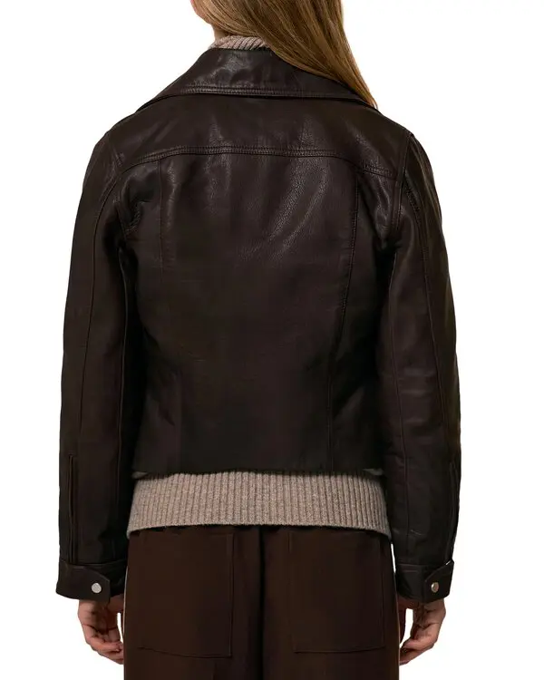 REISS Lidia Leather Biker Jacket - Chocolate