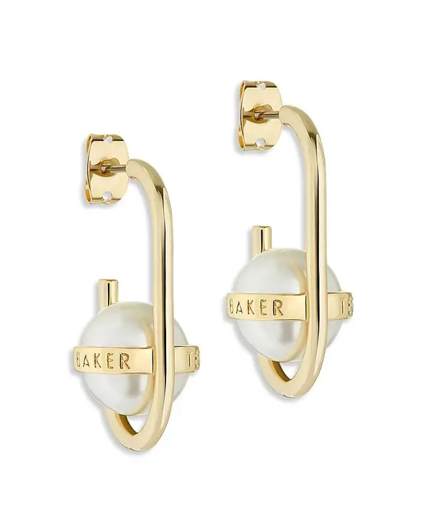 Ted Baker London Imitation Pearl Oval Hoop Earrings - Gold Tone