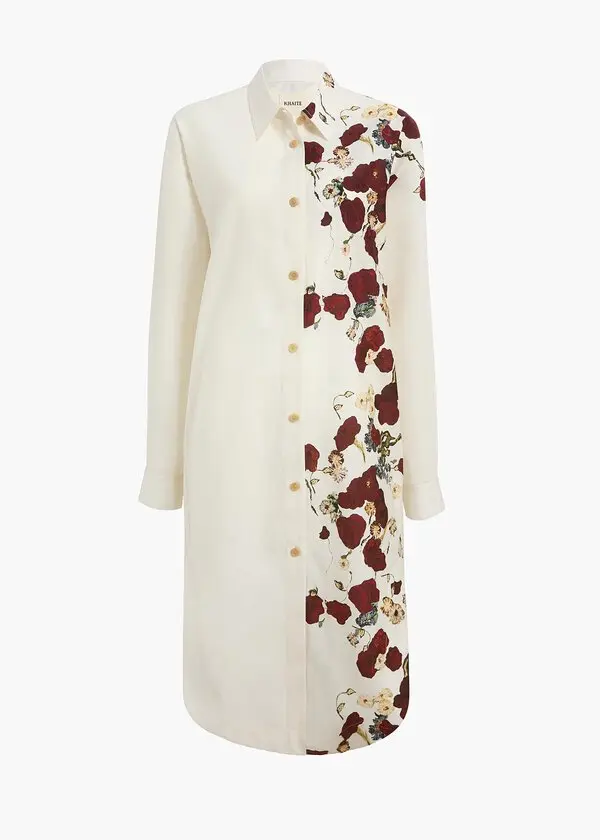 Khaite Gloria Shirttail Hem Shirt Dress - Cream/red