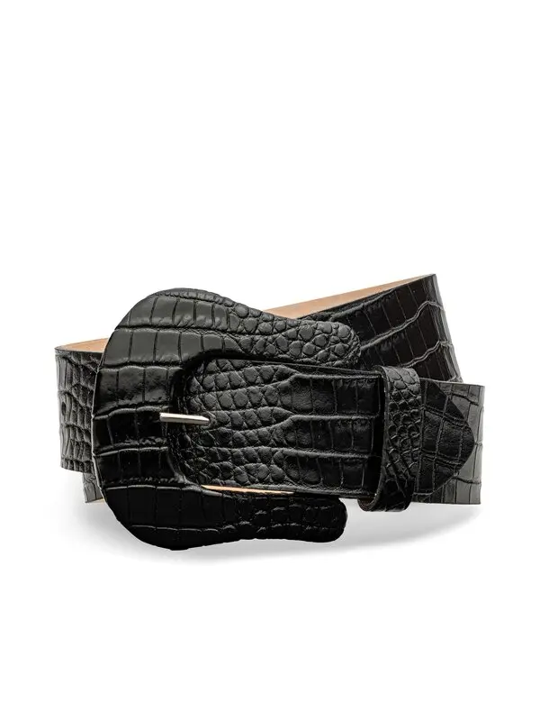L'Agence Clemence Croc-embossed Leather Belt - Black Croc Embossed