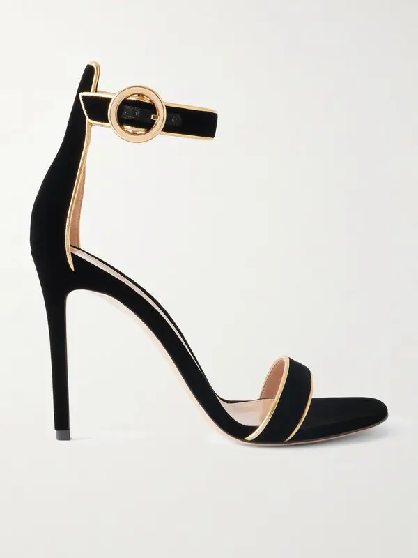 GIANVITO ROSSI Portofino 105 Metallic Leather-trimmed Velvet Sandals - Black