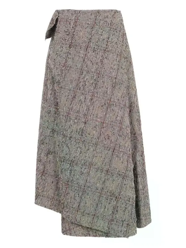 Y’s Asymmetric Checked Midi Skirt
