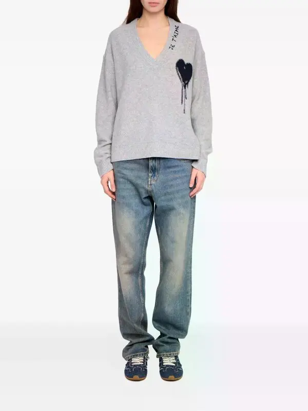 Zadig&Voltaire Mikyz Cashmere Sweater With Heart Motif - Grey