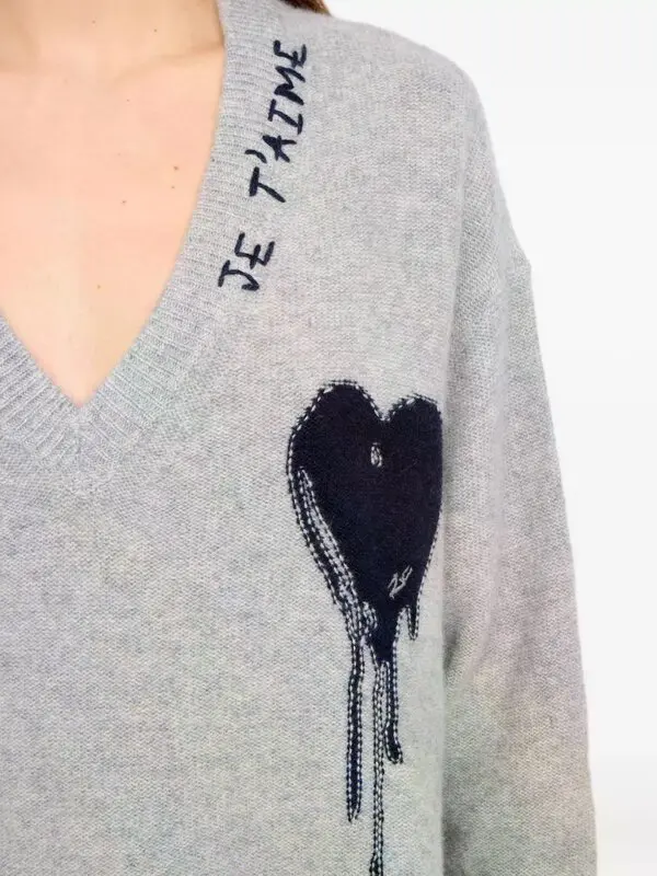 Zadig&Voltaire Mikyz Cashmere Sweater With Heart Motif - Grey