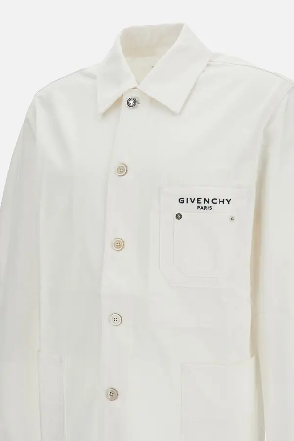 Givenchy Oversized Jacket With Patch Pockets And Chest Print - Bianco