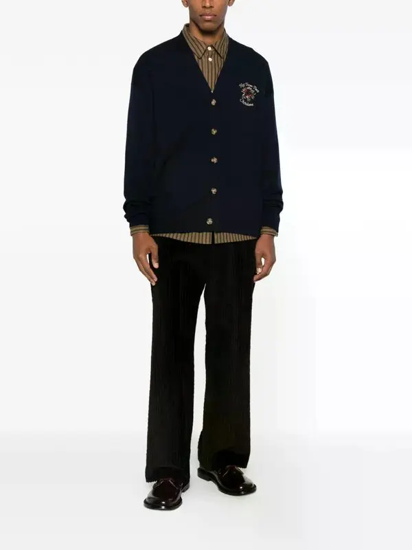 Drole De Monsieur Rose-embroidery Button-up Cardigan - Blue