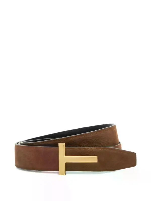 TOM FORD T-buckle Reversible Leather Belt - Brown