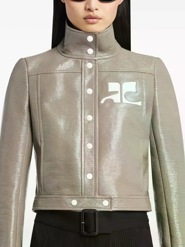 COURREGES Vinyl Cropped Jacket - Brown